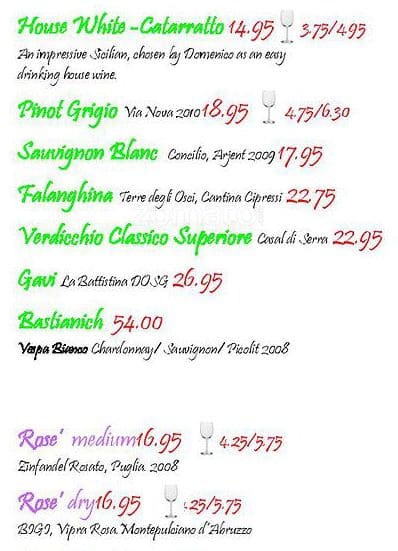 Menu at ORO pizzeria, Glasgow