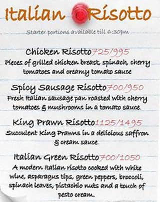 Menu at ORO pizzeria, Glasgow