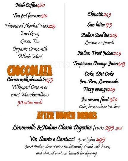 Menu at ORO pizzeria, Glasgow