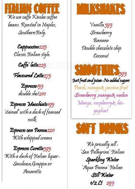 Menu at ORO pizzeria, Glasgow