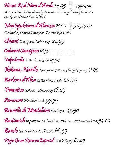 Menu at ORO pizzeria, Glasgow