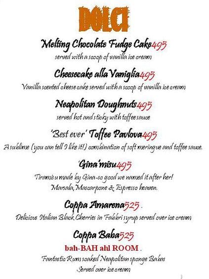 Menu at ORO pizzeria, Glasgow