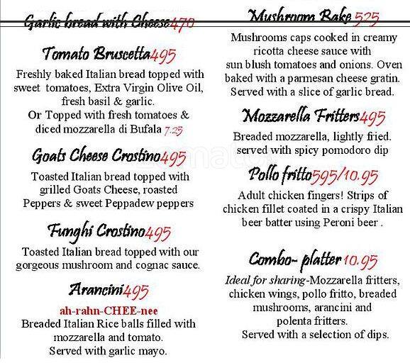 Menu at ORO pizzeria, Glasgow