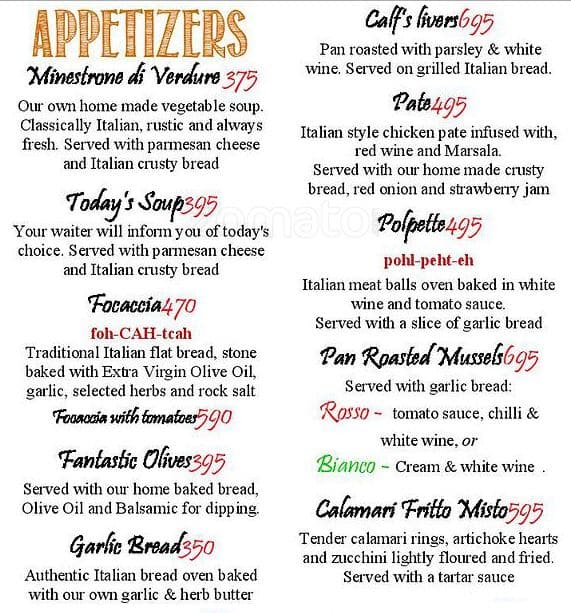 Menu at ORO pizzeria, Glasgow