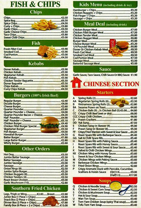 Menu at Fortune Chinese & Thai Takeaway restaurant, Dublin