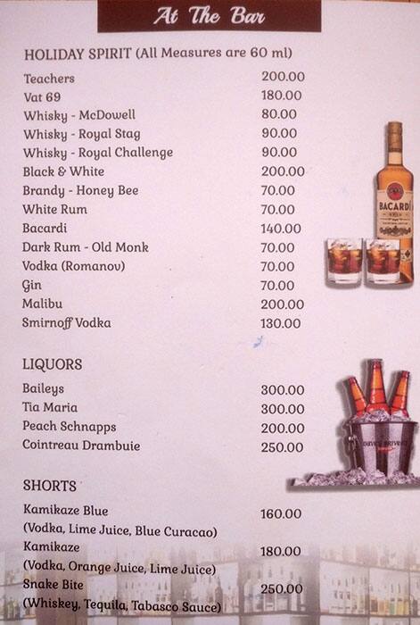 Menu at Goan Village, Cavelossim