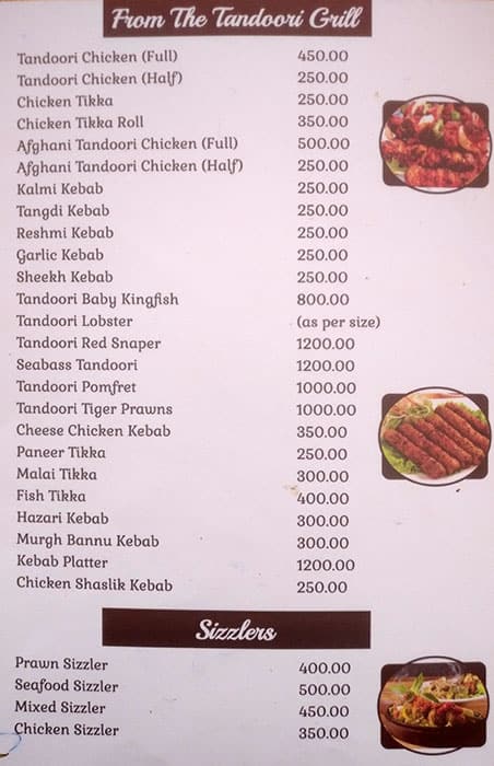 Menu at Goan Village, Cavelossim