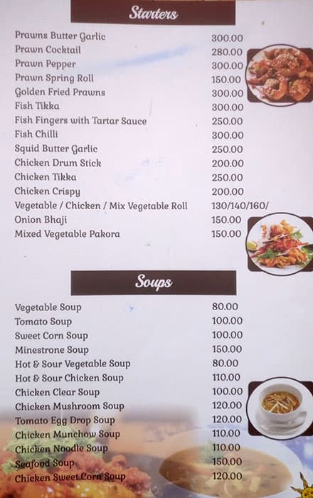 Menu at Goan Village, Cavelossim