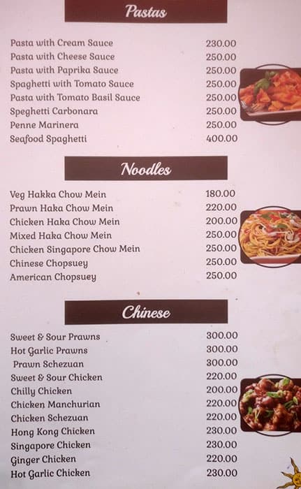Menu at Goan Village, Cavelossim
