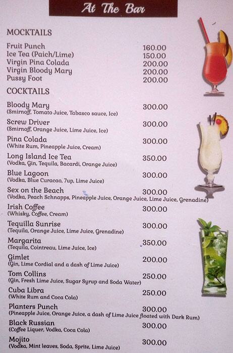 Menu at Goan Village, Cavelossim