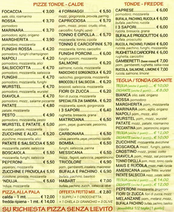 Menu da ZIA SANDRA BAR, Roma