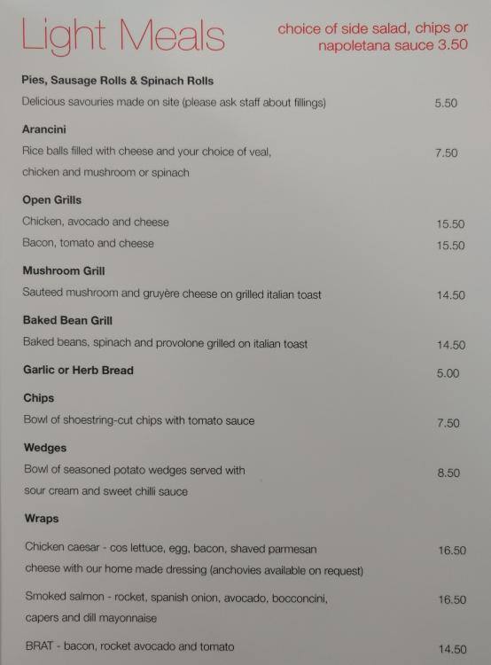 Menu at Trovatino Cafe, Wareemba