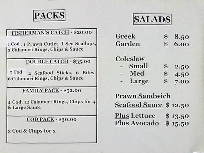 Menu at Bart's Place, Lota