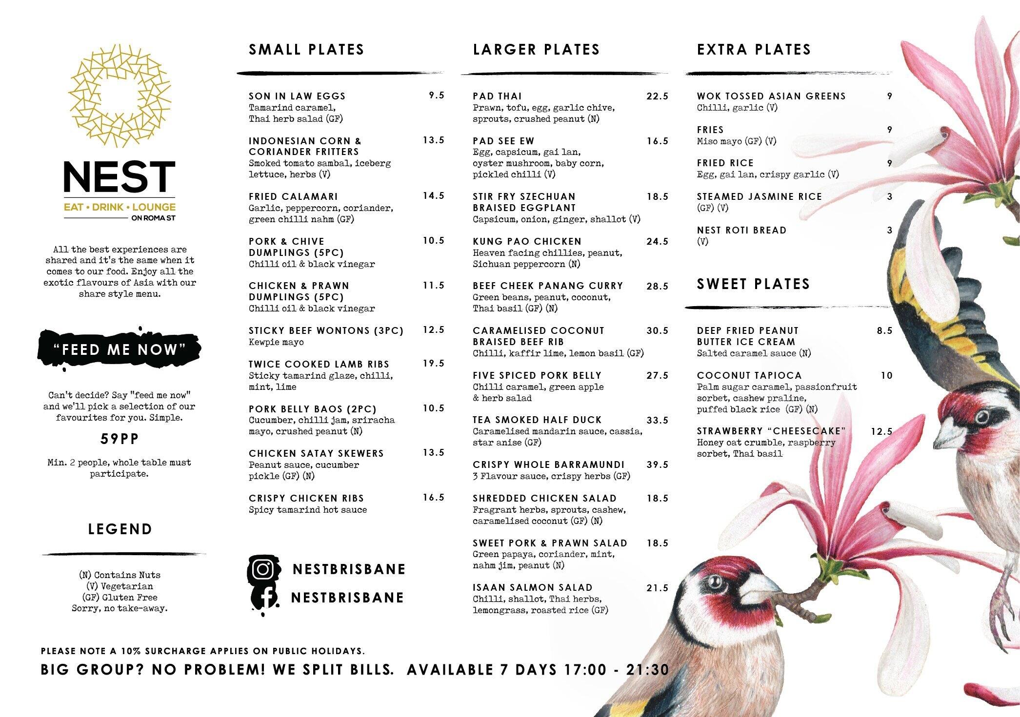 Menu at Nest Restaurant, Brisbane City, 2/159 Roma St