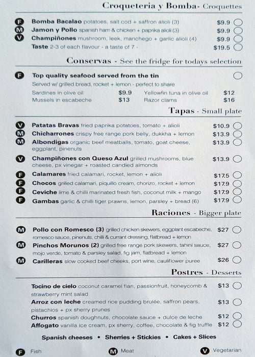 Menu at Pinchos pub & bar, Leederville