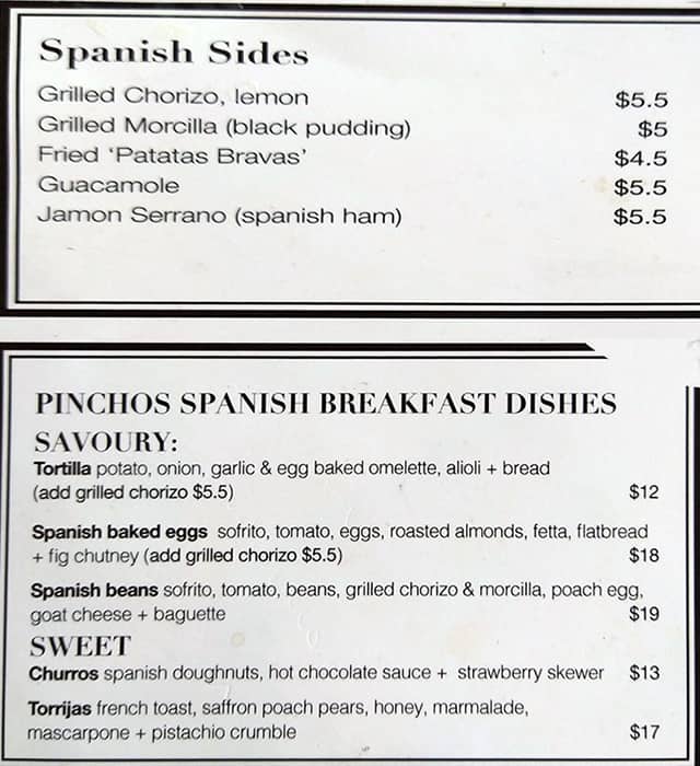 Menu at Pinchos pub & bar, Leederville