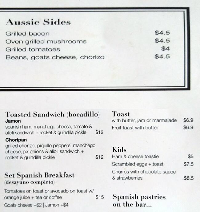 Menu at Pinchos pub & bar, Leederville