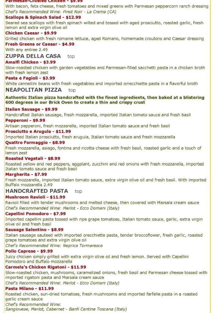 Menu at Romano's Macaroni Grill restaurant, Alexandria