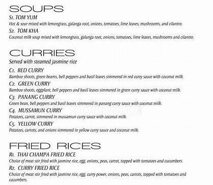 Menu at Thai Champa restaurant, Portland, 938 E Burnside St