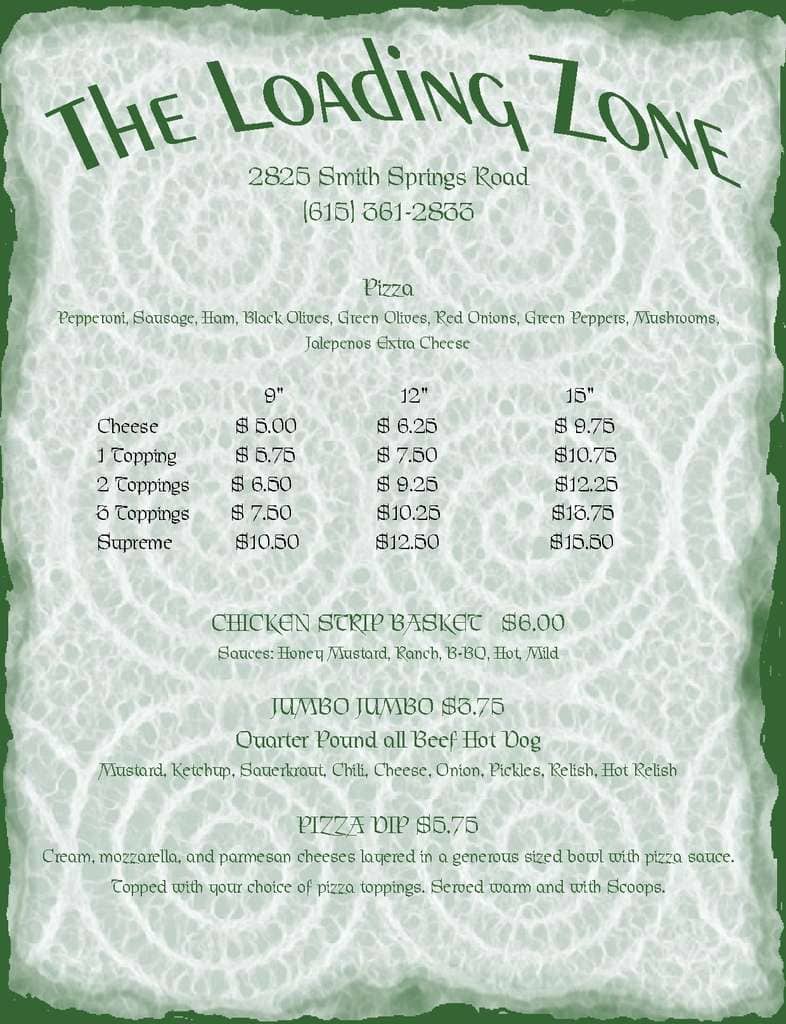 Loading Zone Menu at Alexander Collicott blog