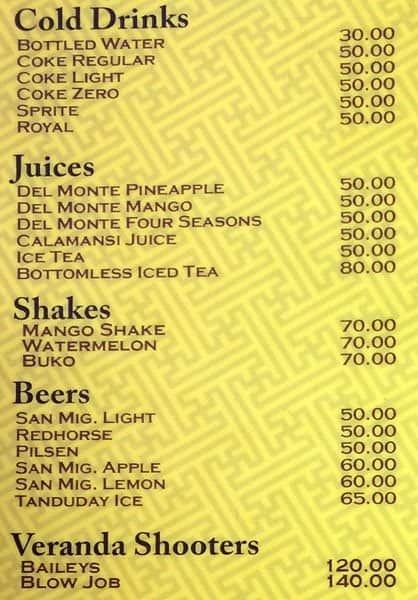 Menu at Veranda pub & bar, Mandaue City, D' VERANDA