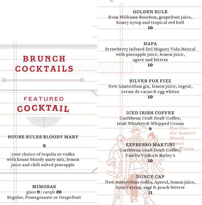 Menu at House Rules pub & bar, San Francisco