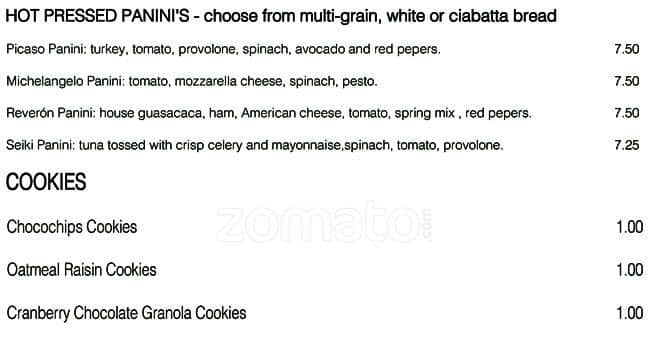 Menu at Galeria Cafe, Lowell