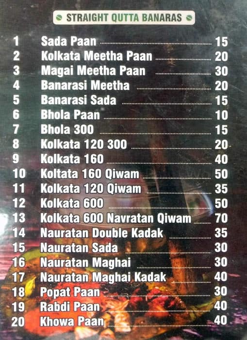 Menu of Paan World Cafe, Chembur, Mumbai