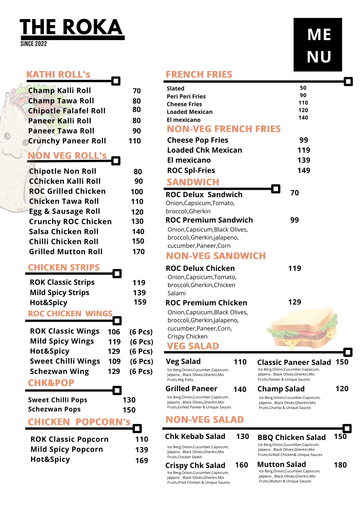 Menu of The Roka, Dugri, Ludhiana