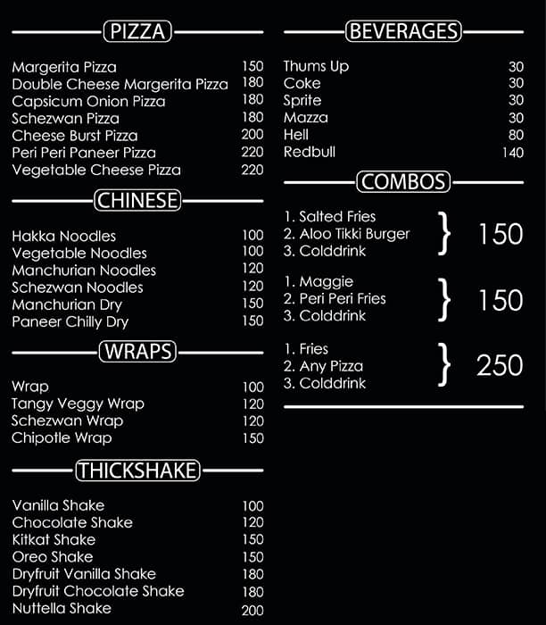 Menu of Let's Hangout Cafe, Kalawad Road, Rajkot