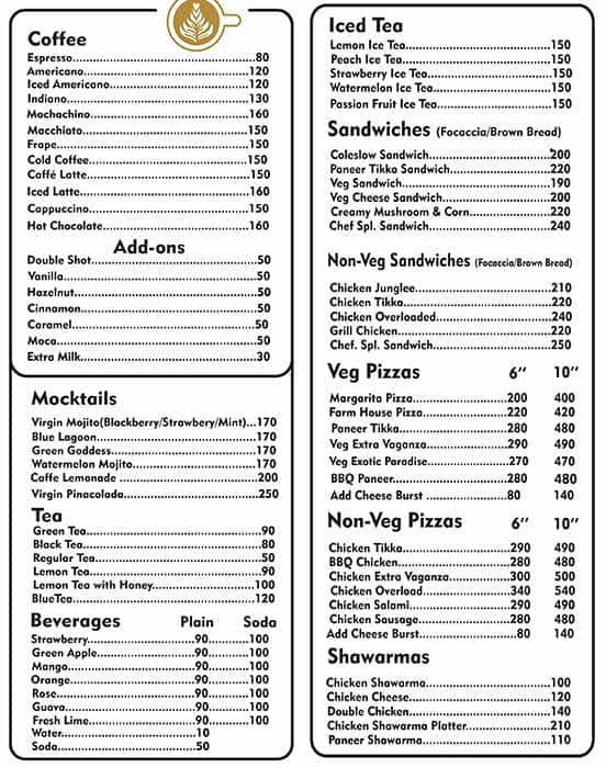 Menu of Swords Cafe, Kharghar, Navi Mumbai