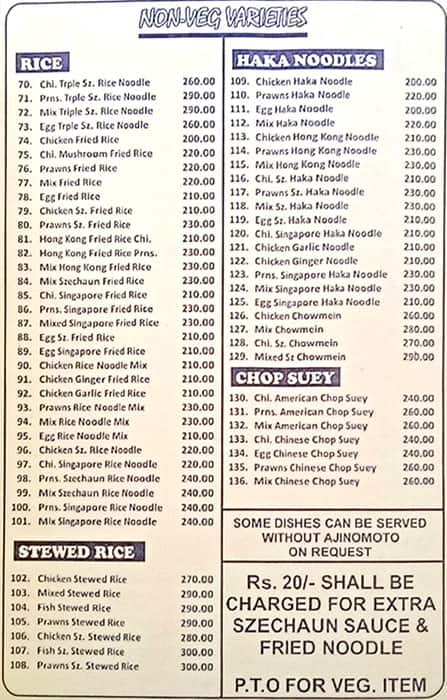 Menu at Soon Li, Mumbai