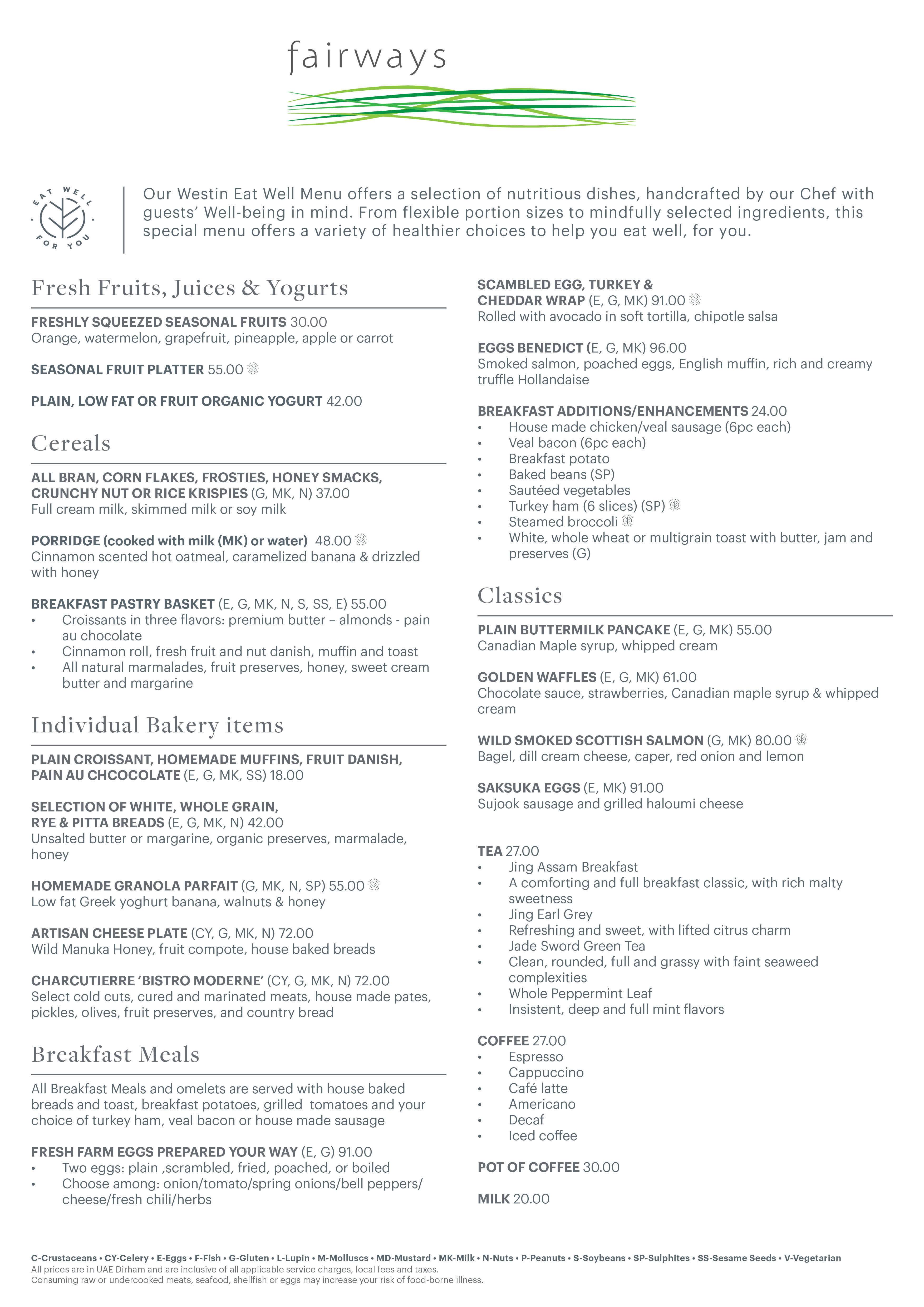 Menu at Fairways restaurant, Abu Dhabi