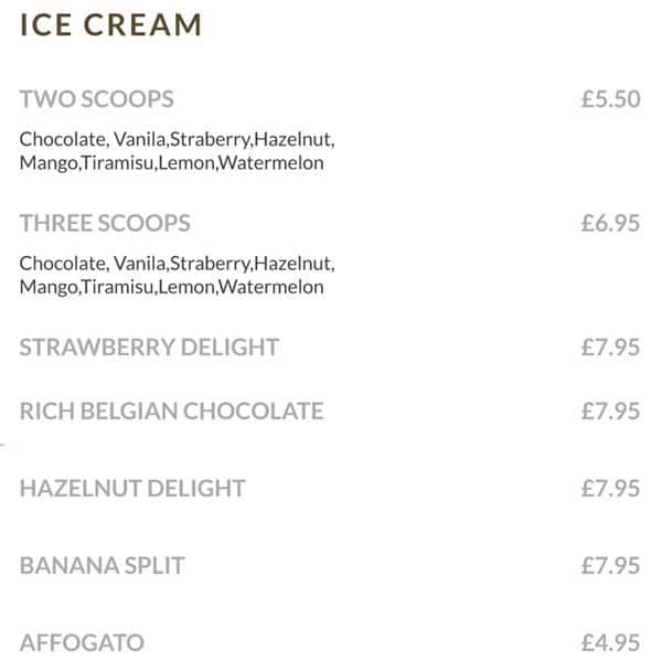Menu at Caffè Concerto Balcony Westfield cafe, London