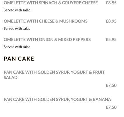 Menu at Caffè Concerto Balcony Westfield cafe, London