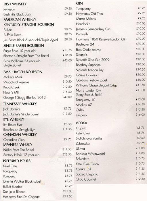 Menu at Atrium Bar, London, Aqua Shard