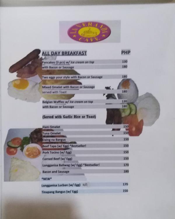 Menu at La Veranda Cafe, Marikina, 70 Gen. Ordonez Street