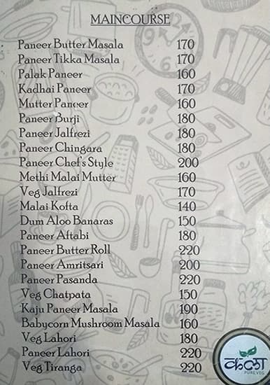 Menu at Kala's Veg, Pune