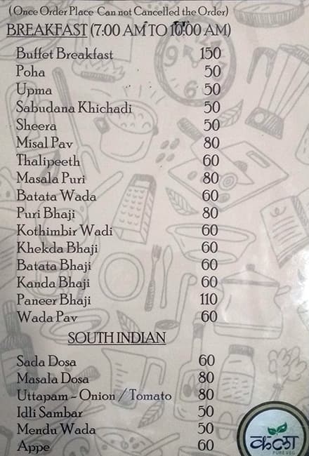 Menu at Kala's Veg, Pune