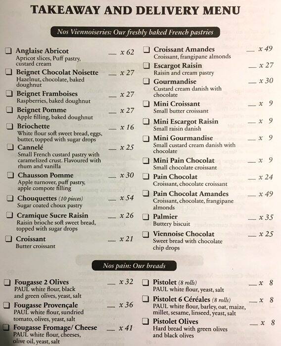 Menu at PAUL Bakery PIK Avenue, Jakarta, Pantai Indah Kapuk St Boulevard