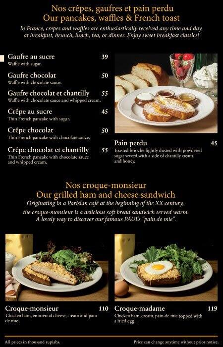 Menu at PAUL Bakery PIK Avenue, Jakarta, Pantai Indah Kapuk St Boulevard