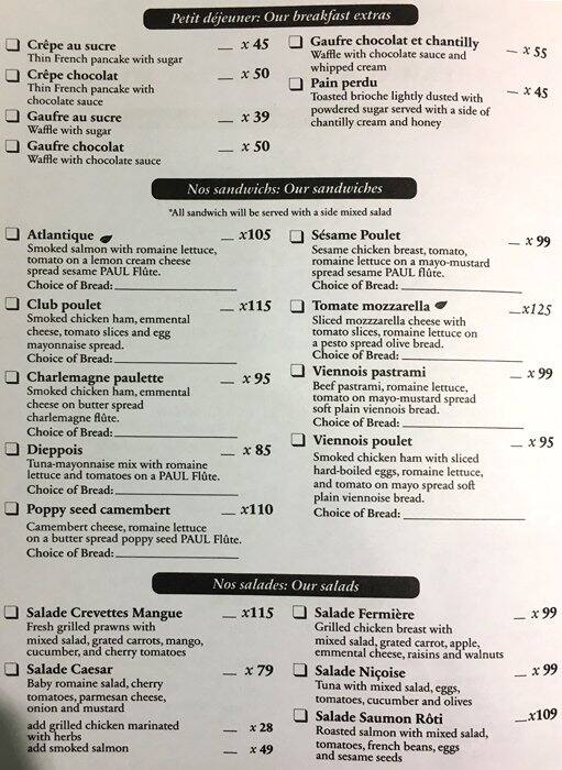 Menu at PAUL Bakery PIK Avenue, Jakarta, Pantai Indah Kapuk St Boulevard