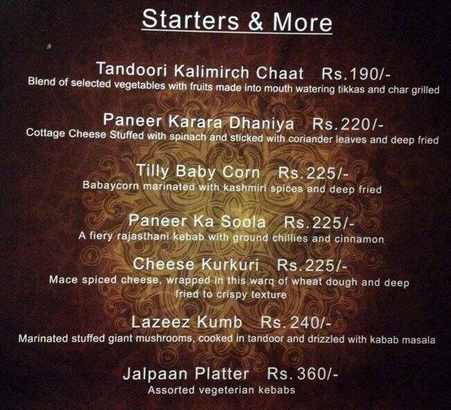 Menu at Indori Jalpan, Indore