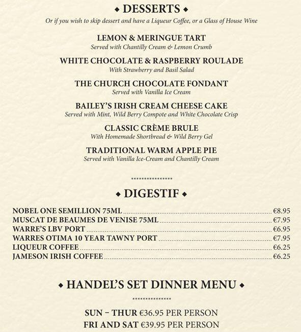 Menu at The Church pub & bar, Dublin, Mary Street