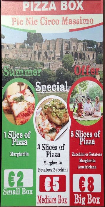 Menu at Pizza box pizzeria, Rome, Viale Aventino