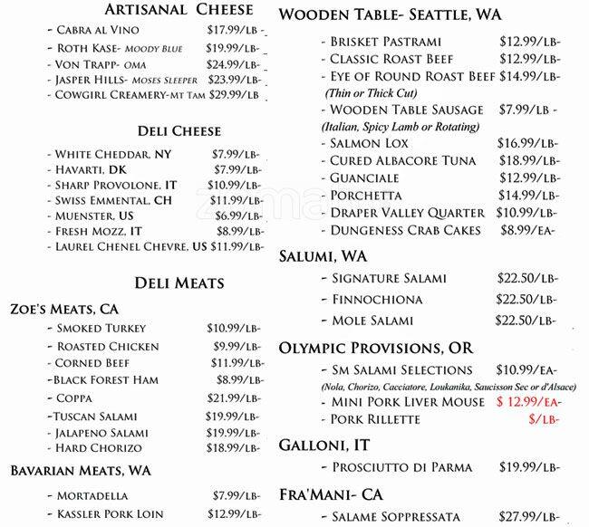 Menu at The Kitchen by Delicatus pub & bar, Seattle, 309 1st Ave S