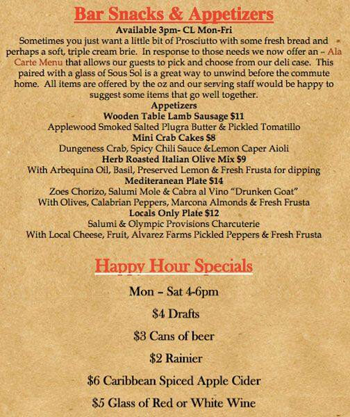 Menu at The Kitchen by Delicatus pub & bar, Seattle, 309 1st Ave S