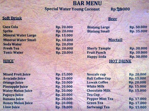 Warung Subak Menu, Menu for Warung Subak, Tanah Lot, Bali - Zomato ...