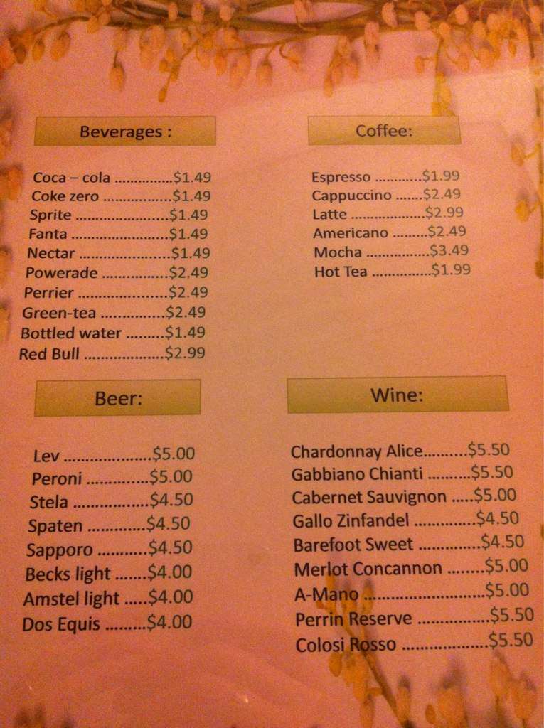 Menu at Caffe Paradiso cafe, Salt Lake City