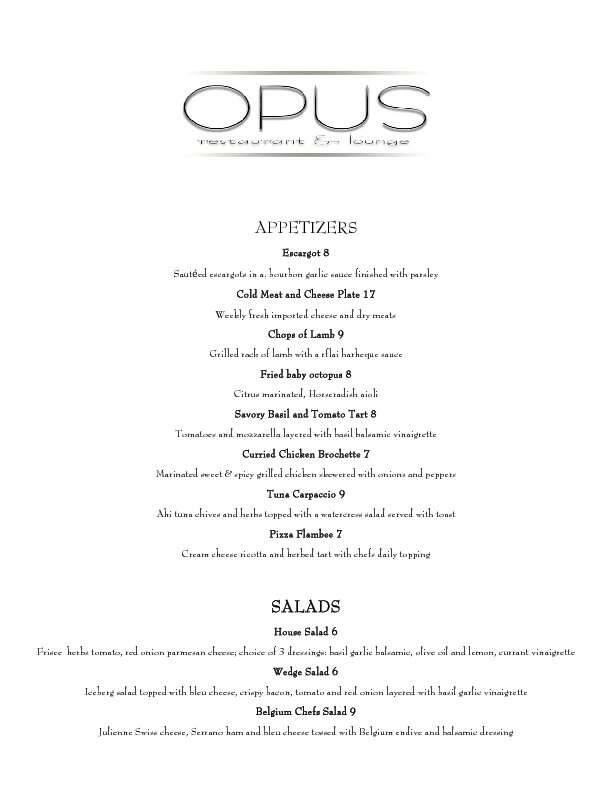 Opus Restaurant & Lounge Menu - Urbanspoon/Zomato